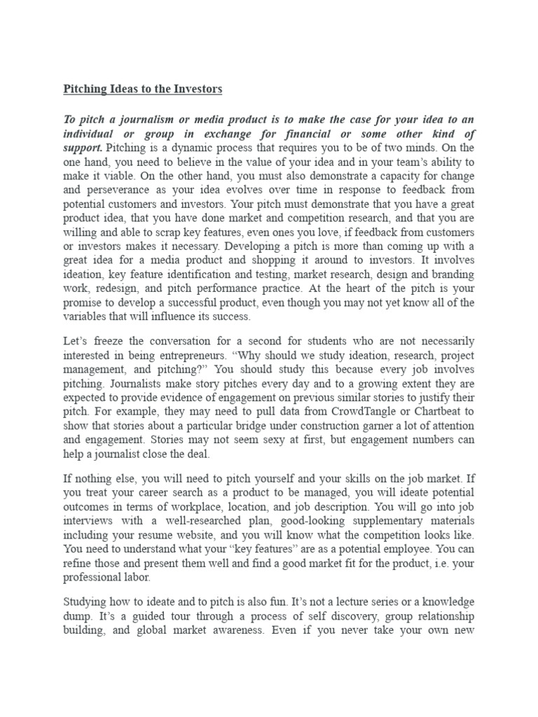 Pitching Ideas Pdf Startup Company Small Business Entrepreneurs