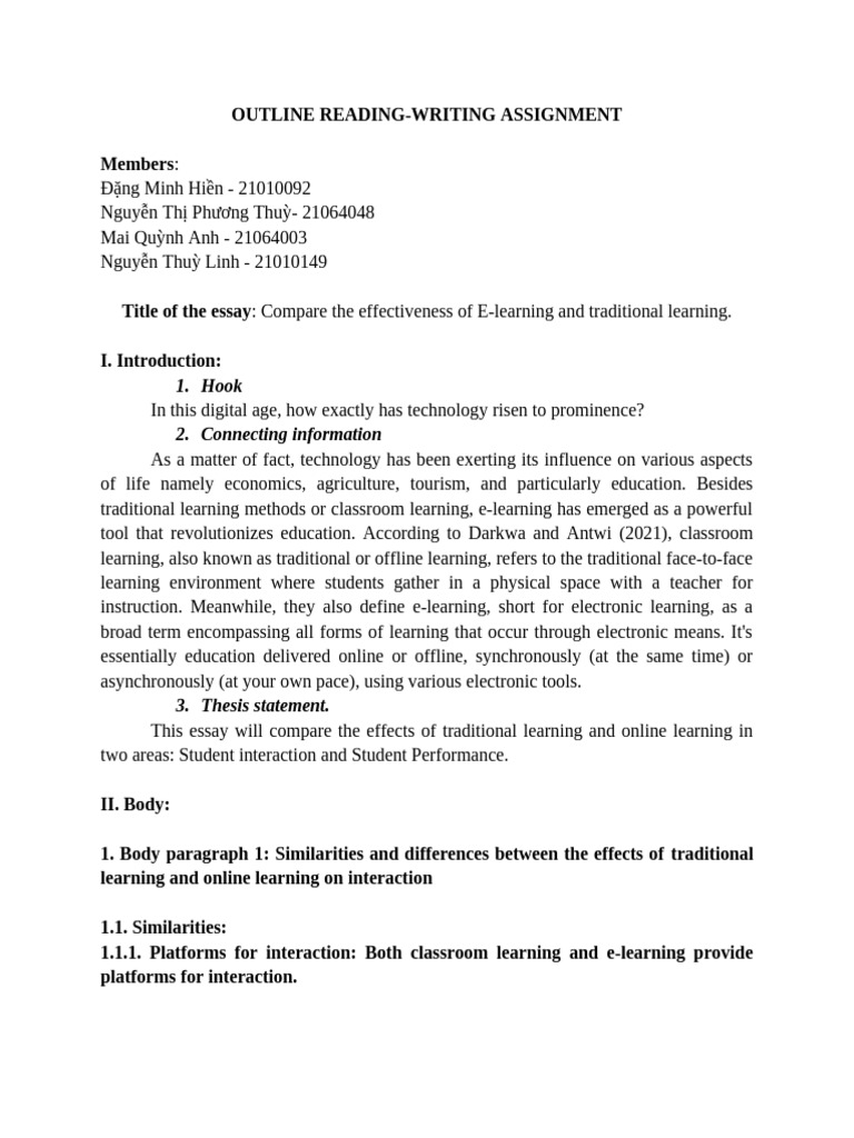 OUTLINE READING-WRITING ASSIGNMENT | PDF | Educational Technology | Learning