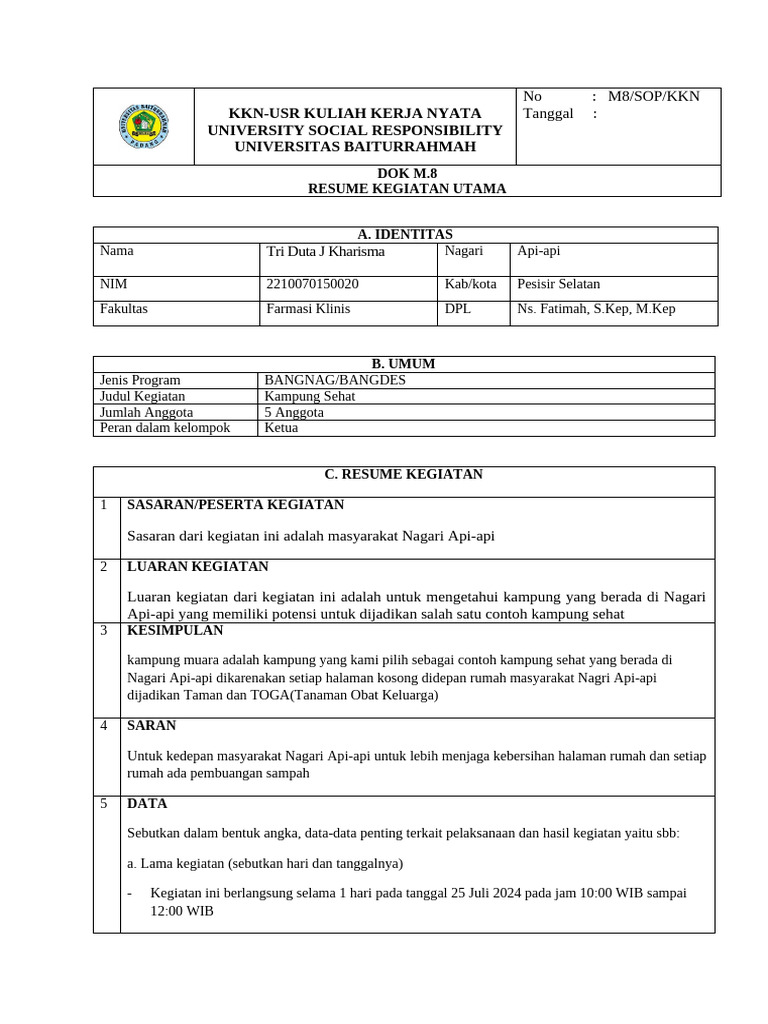 Resume Kegiatan Utama M8 Tri Duta J Kharisma | PDF