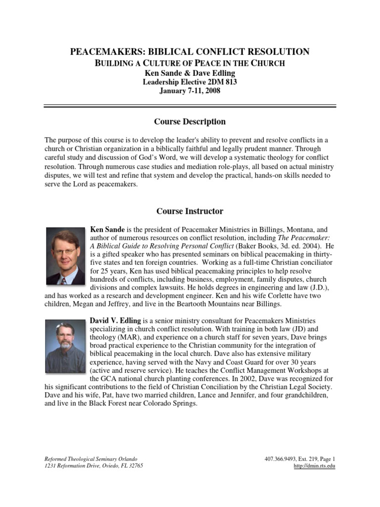 2008 01 2DM813 Peacemakers Managing Conflict | PDF | Theology | Mediation