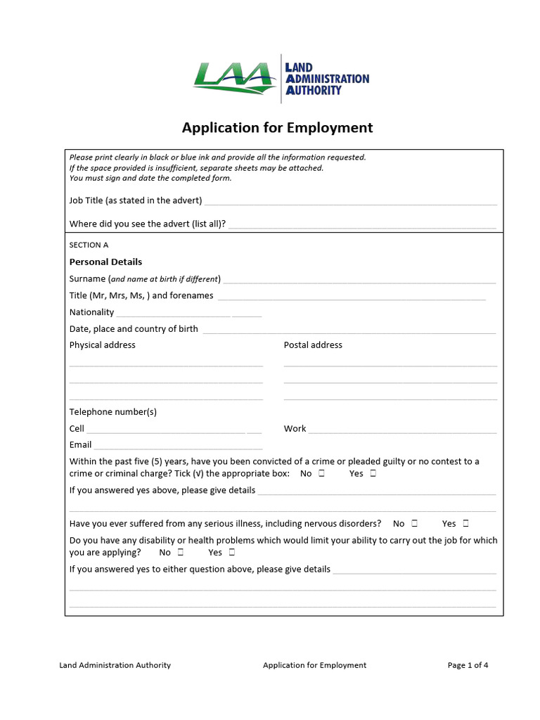 LAA-Employment-Application-Form | PDF | Employment | Pension