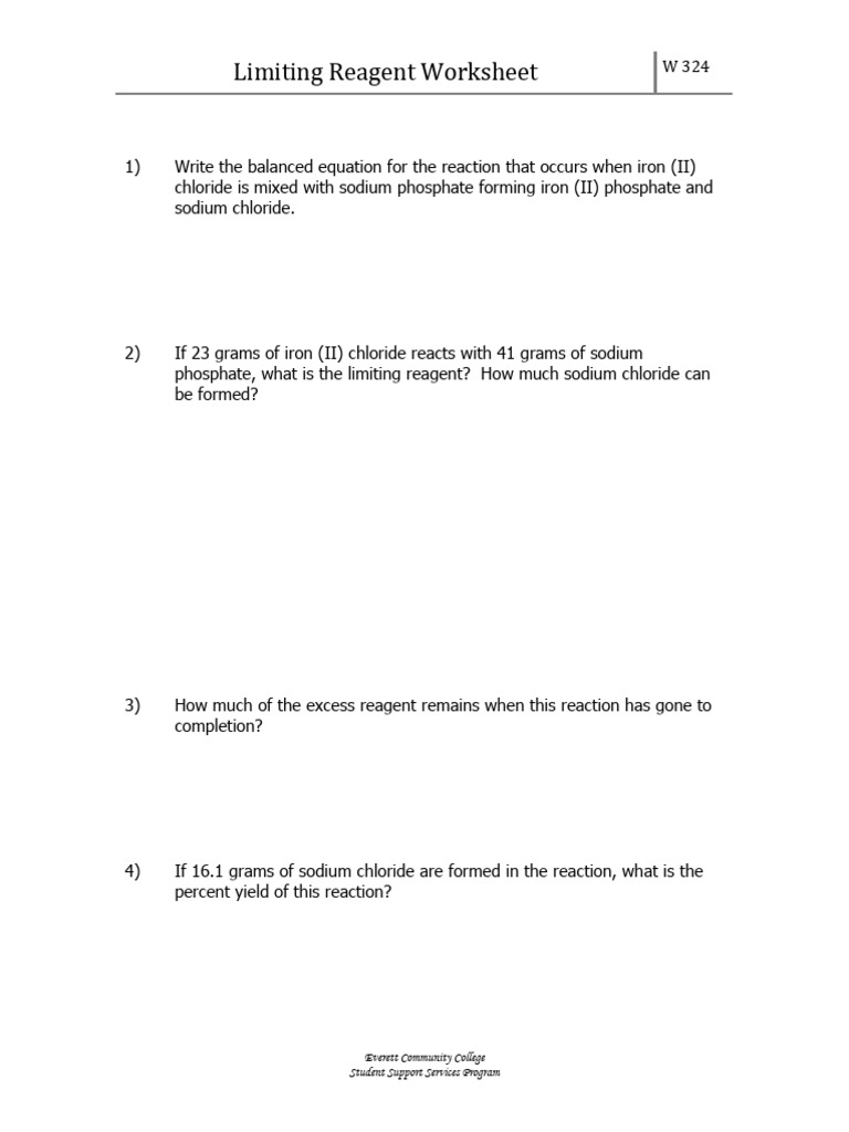 Limiting Reagent Worksheet | PDF | Science & Mathematics
