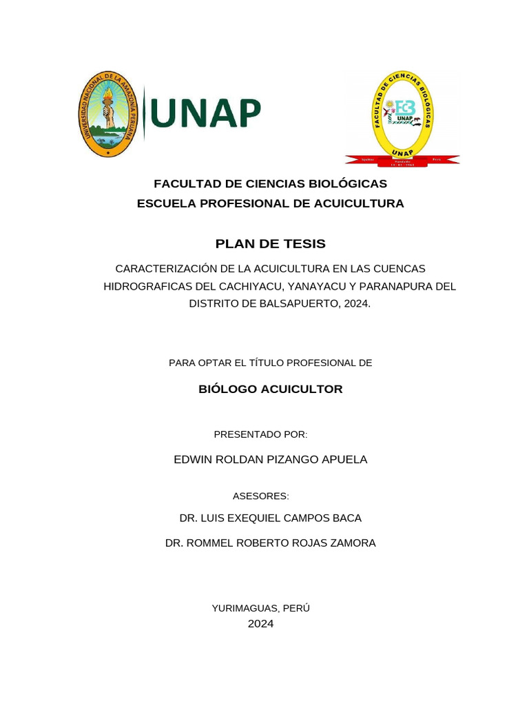 Plan de Tesis Edwin Roldan 2024-3a | PDF | Acuicultura | Agua