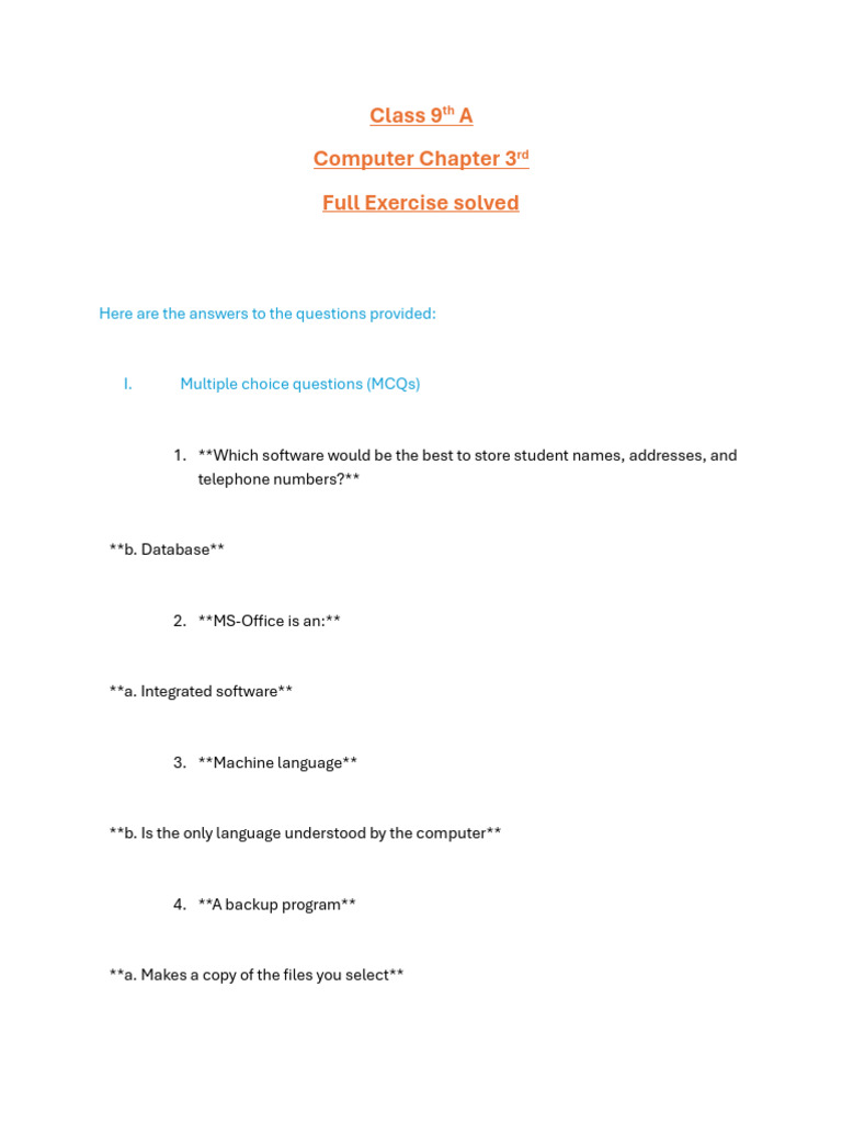 Class 9 Computer Chapter 3 Solutions | PDF | Operating System | Software