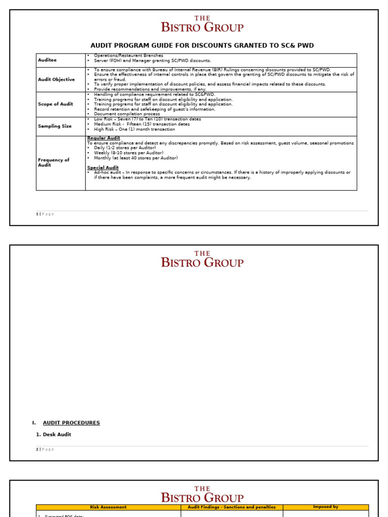 SC/PWD Discounts Audit Program Guide | PDF | Audit | Business