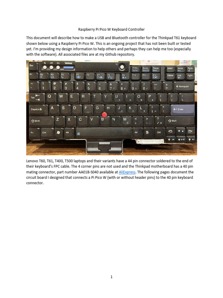Pi Pico T61 Keyboard Controller | PDF | Usb | Diode