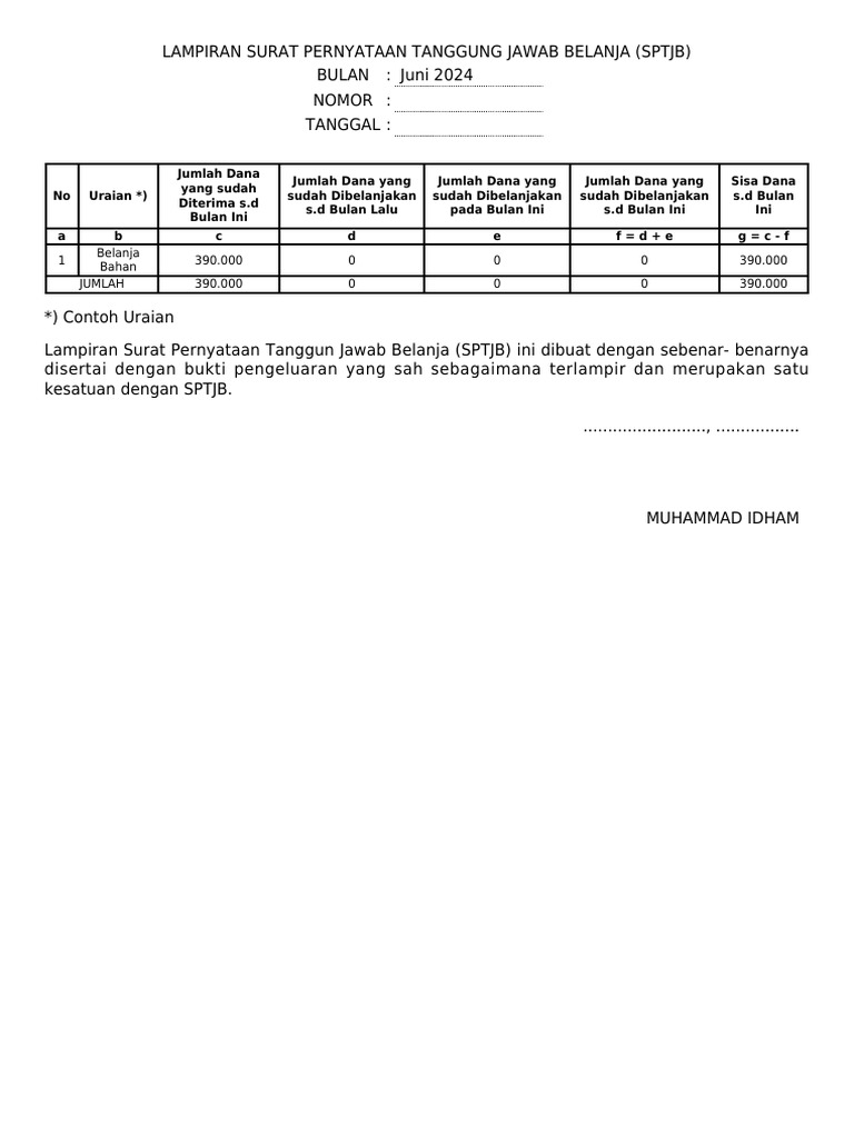 SPTJB Lampiran Juni Sitab | PDF