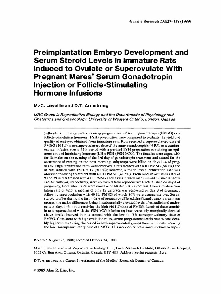 Research 23127-138 (1989) : Gamete | PDF | Luteinizing Hormone ...