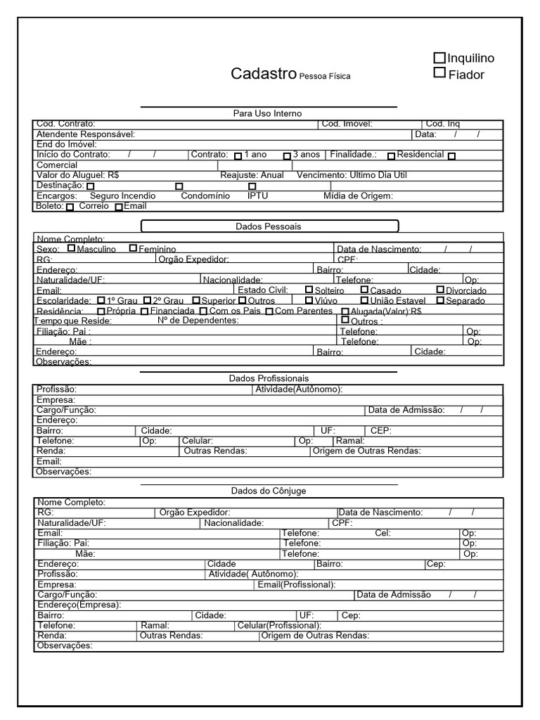 Ficha de Cadastro LOCACAO | PDF | Cheque (banco)