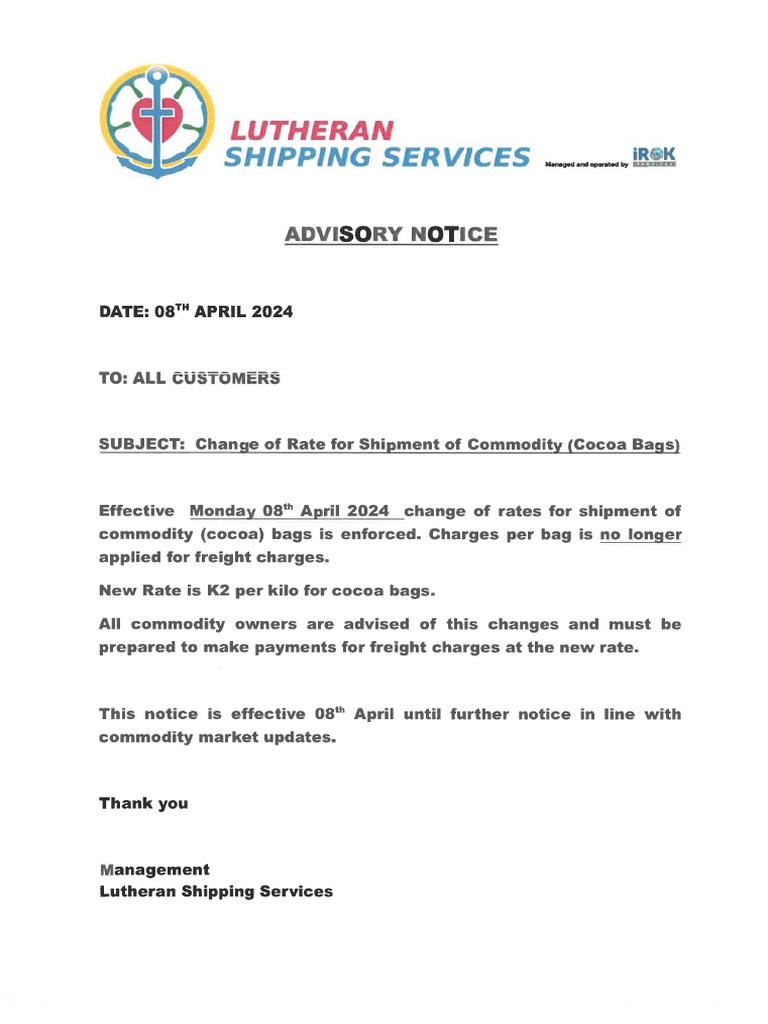 Advisory Notice - Cocoa Shipment | PDF