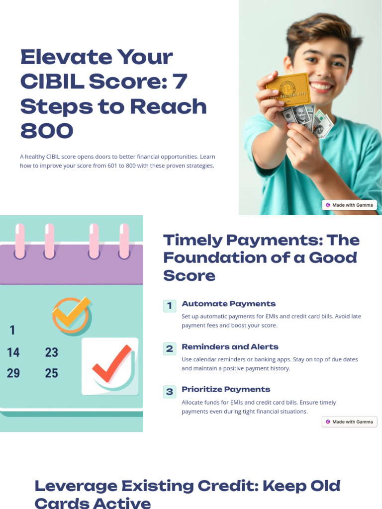 Boost Your CIBIL Score to 800: 7 Steps | PDF | Credit Card | Credit