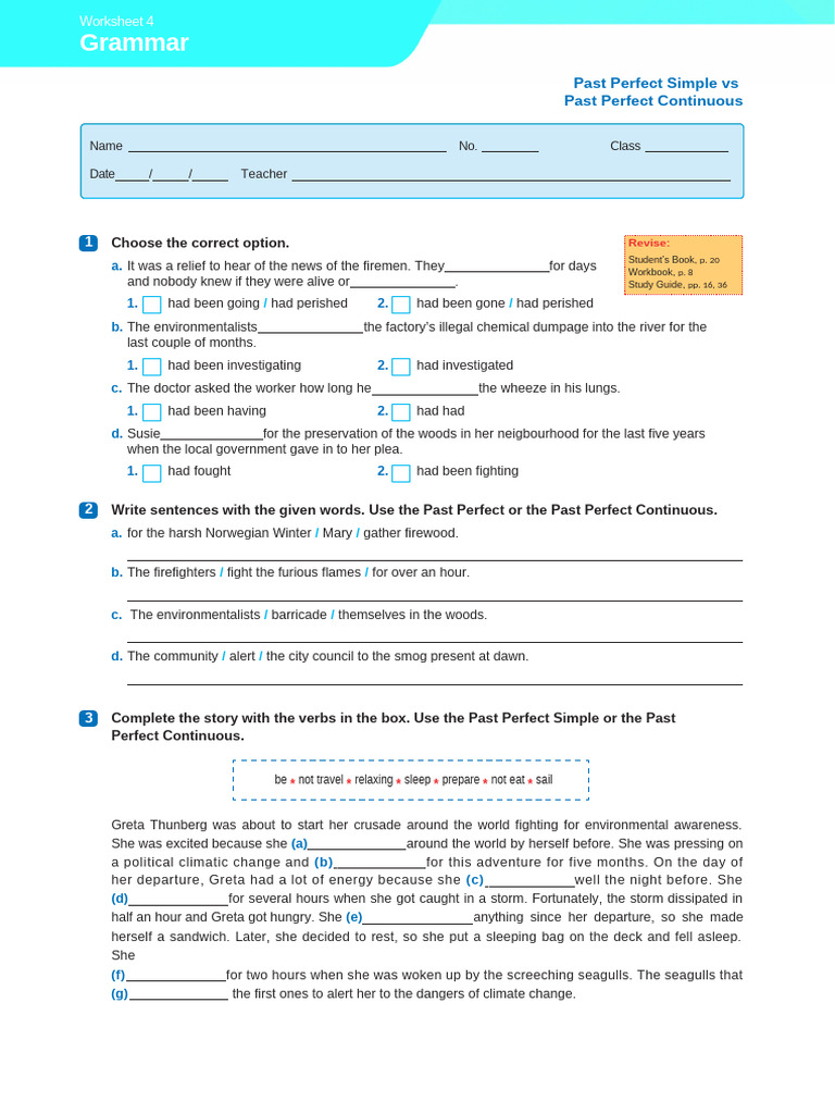 Enga11 Grammar Worksheet4 Past Perfect Simple Vs Past Perfect Continuous | PDF | Linguistics ...