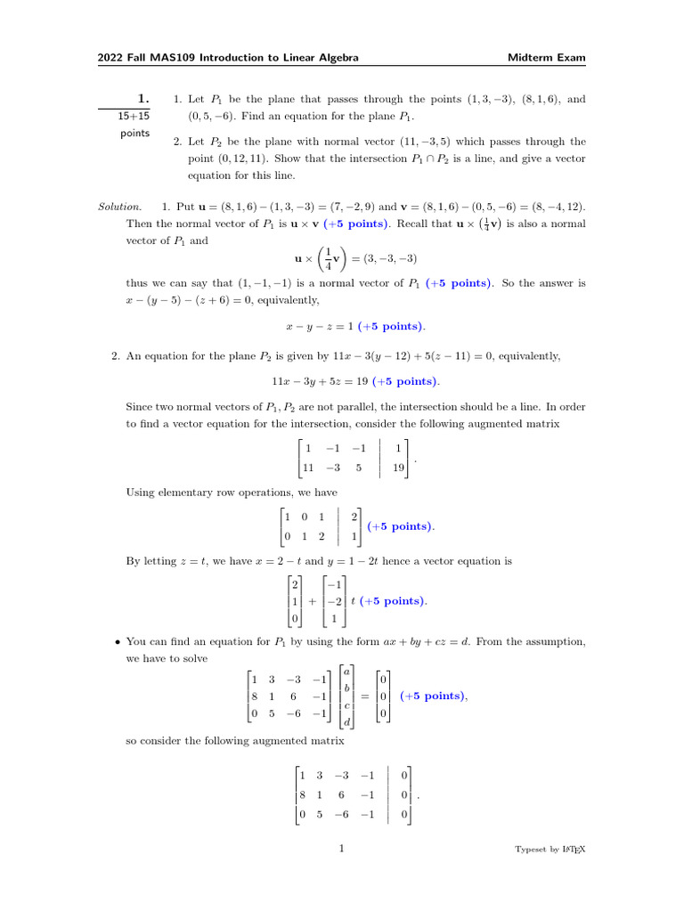 MAS109 Linear Algebra Midterm Exam 2022 | PDF | Eigenvalues And Eigenvectors | Matrix (Mathematics)