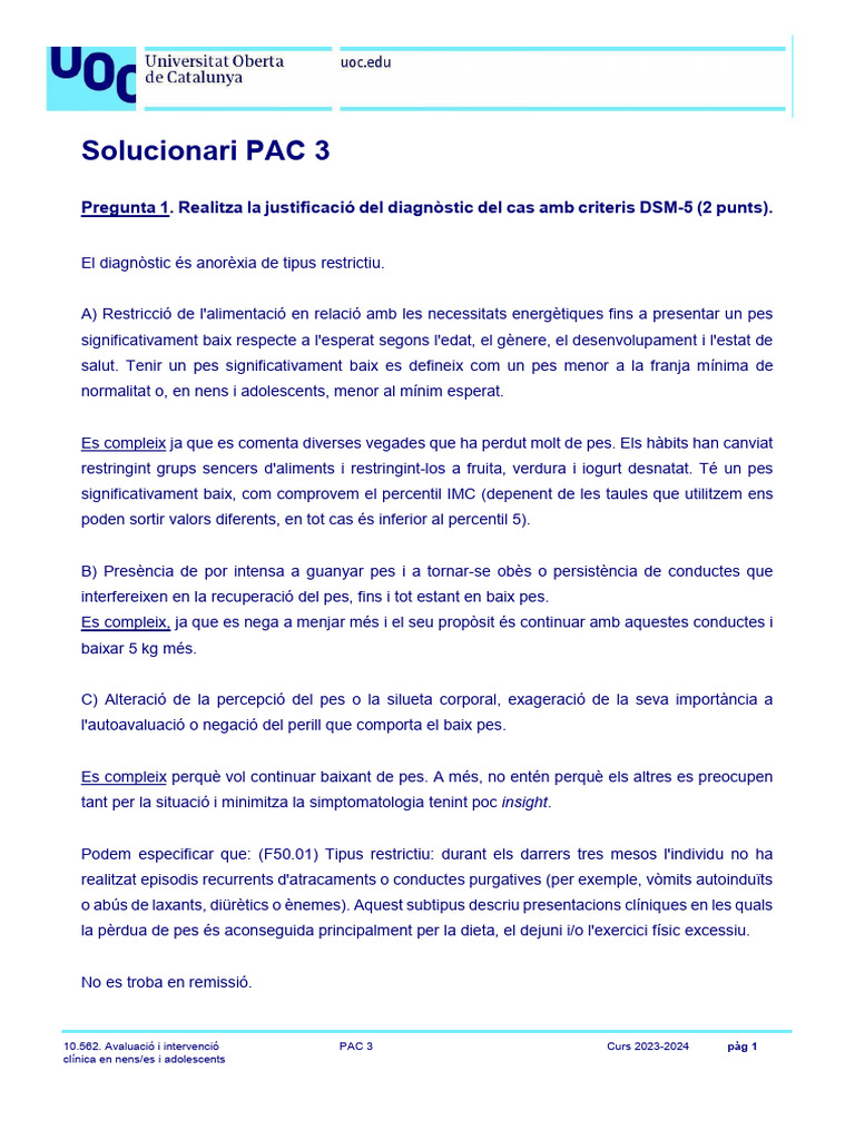 Solució PAC 3 Avaluació I Intervenció 2024 | PDF