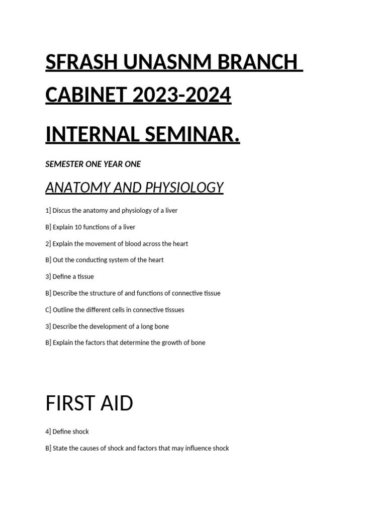 Internal Seminar Questions | PDF | Childbirth | Asthma