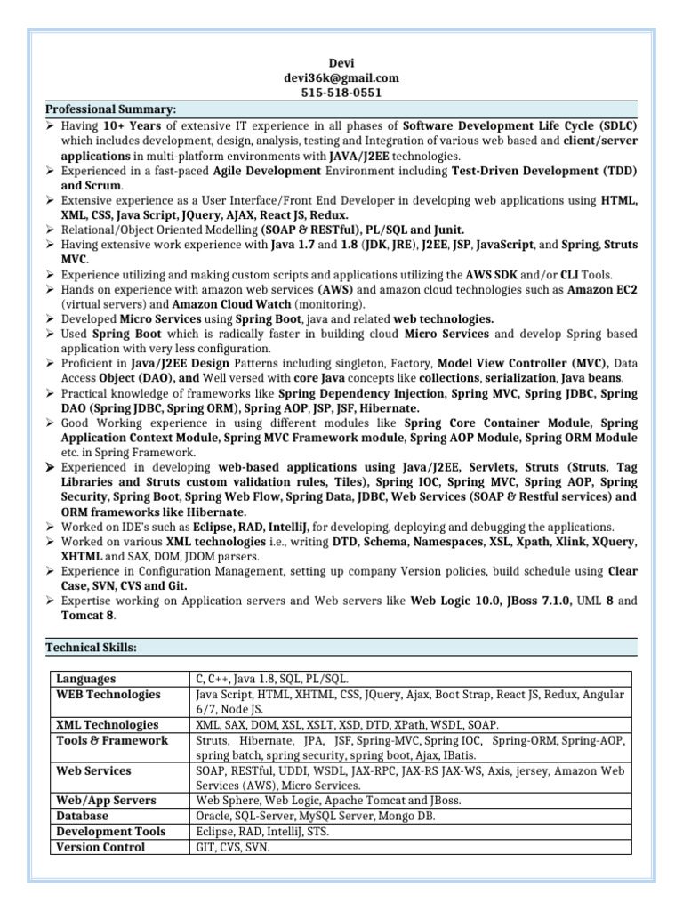 Devi.k Resume | PDF | Spring Framework | Web Service