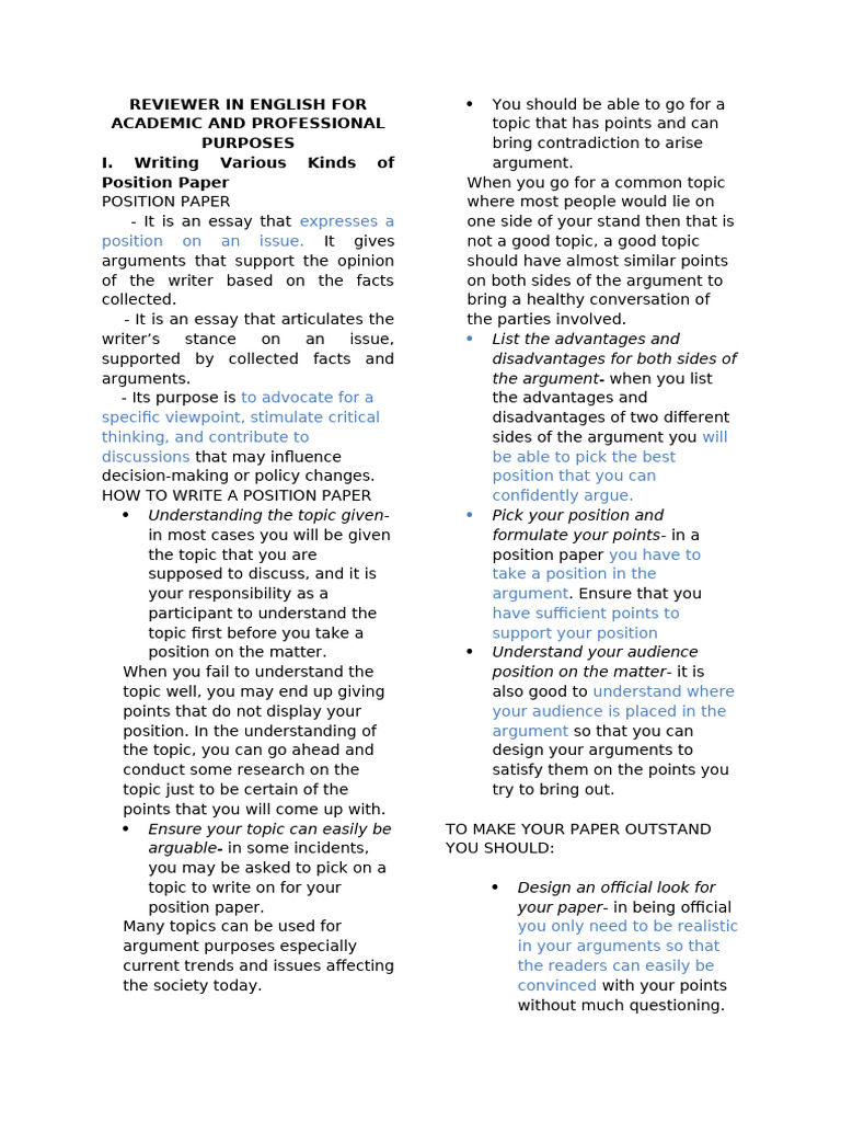 REVIEWER IN ENGLISH FOR ACADEMIC AND PROFESSIONAL PURPOSES | PDF | Survey Methodology | Experiment