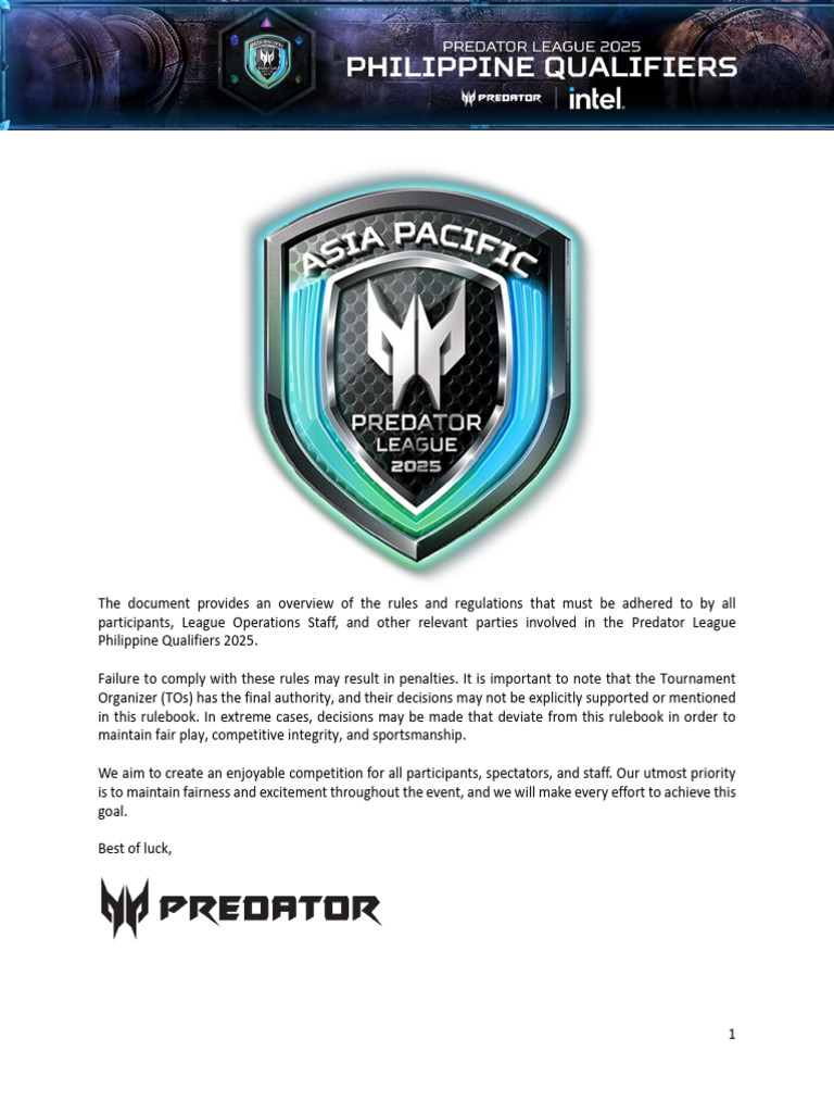 2025 Predator League Philippine Qualifiers - DOTA 2 Rulebook | PDF | Tournament | Sports