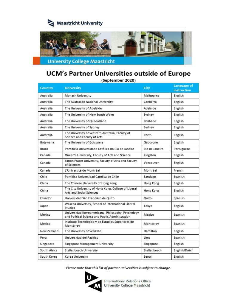 Ucm Partner Universities 2021 | PDF | Australia | Academic Institutions