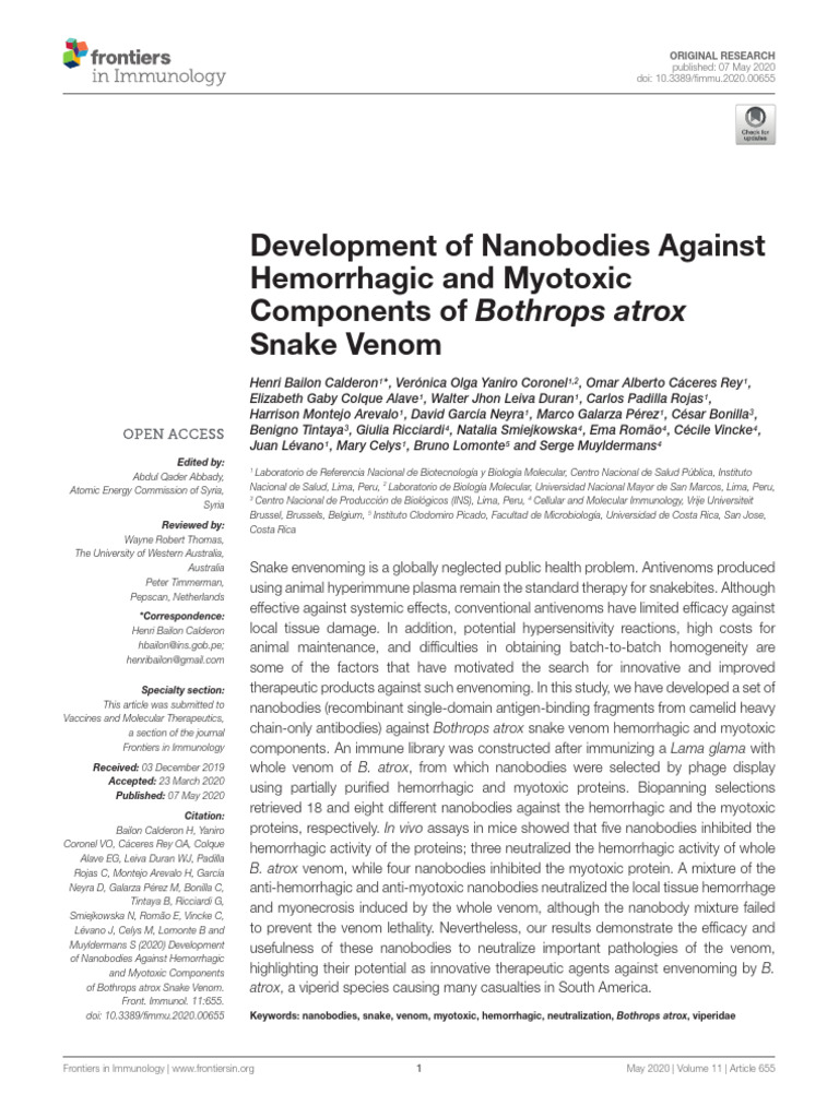 Development of Nanobodies Against Hemorrhagic and Myotoxic Components ...