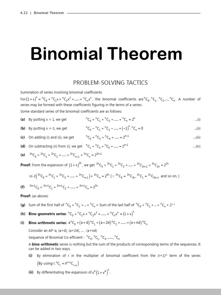 4.binomial theoremPROBLEM SOLVING TACTICSFormulae Sheet | PDF | Elementary Mathematics ...