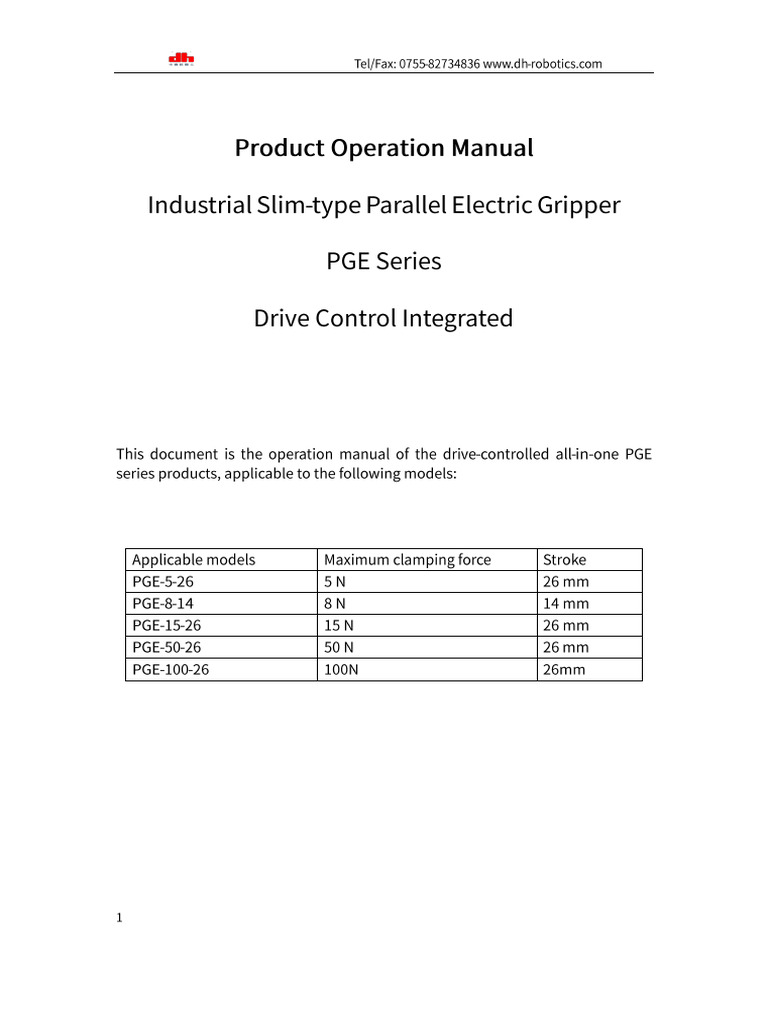 PGE Series Internal Controller Short Manual - DH Robotics - ENV3.1 | PDF