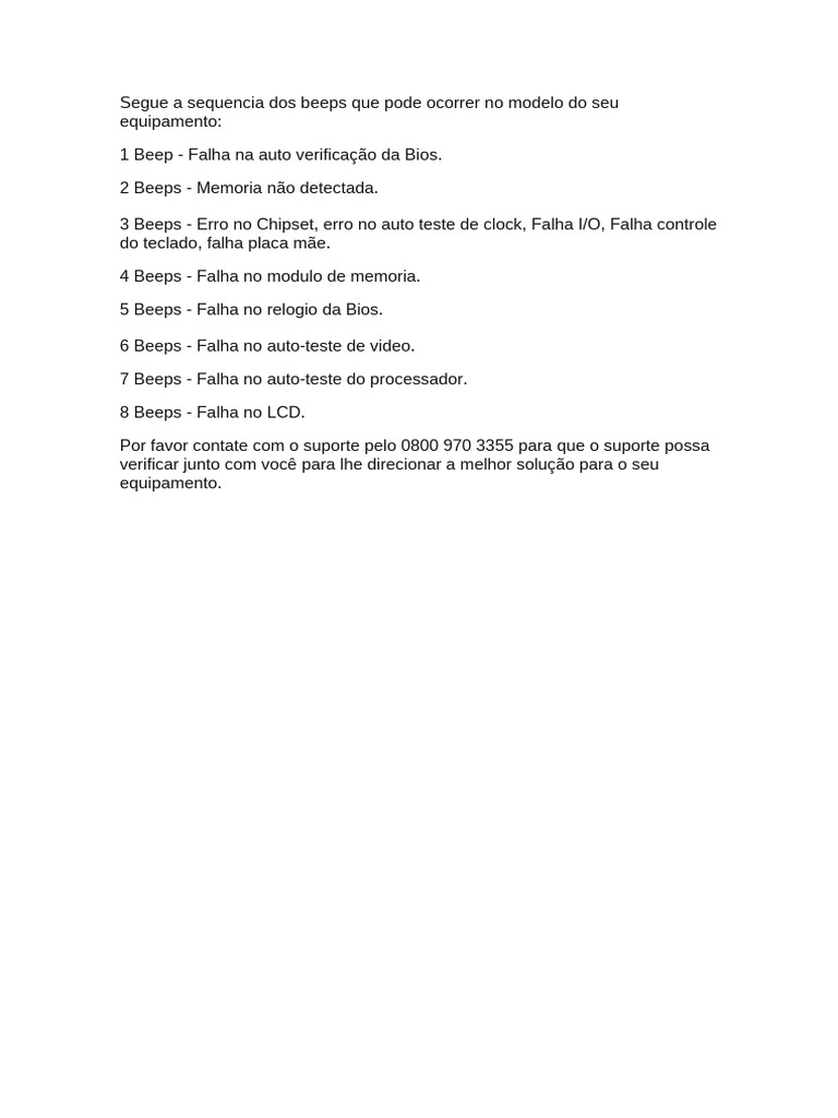 Segue A Sequencia Dos Beeps Que Pode Ocorrer No Modelo Do Seu Equipamento | PDF