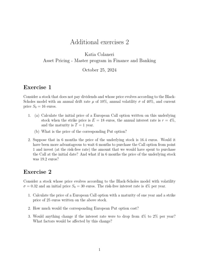 Asset Pricing Homeworks 2 2024 10 25 14 58 11 | PDF | Option (Finance ...