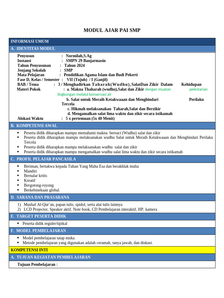 MODUL PAI 7 Adiwiyata | PDF | Karier & Perkembangan