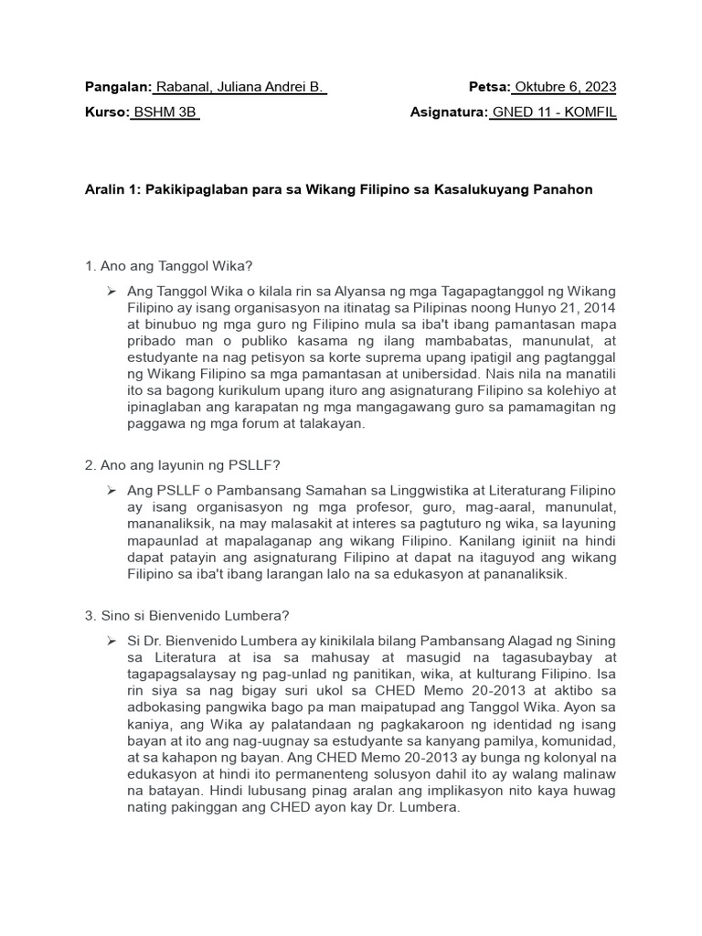 Pakikipaglaban para Sa Wikang Filipino Sa Kasalukuyang Panahon | PDF