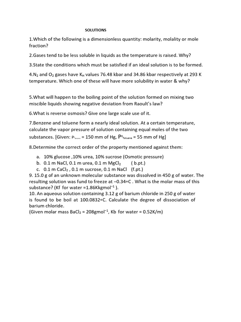 Miscible Liquids Showing Negative Deviation From Raoult's Law? | PDF ...