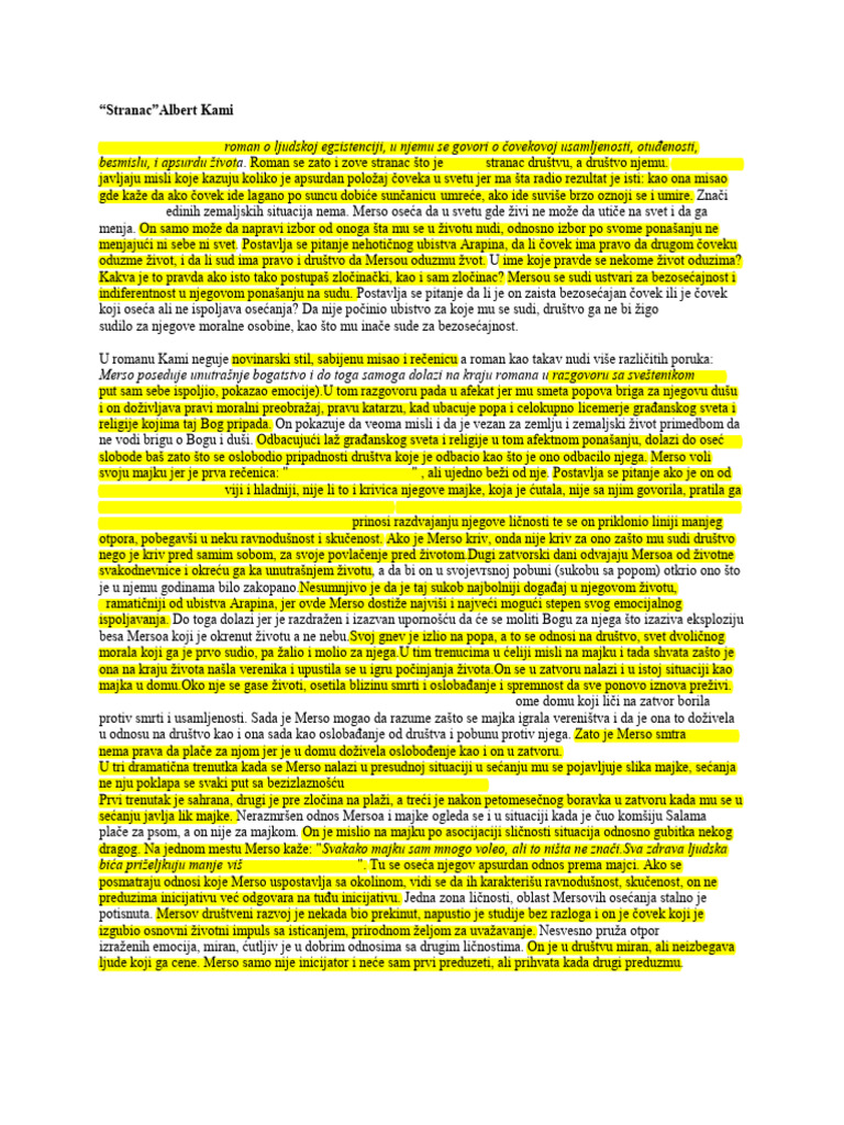 Stranac Albert Kami Analiza Dela | PDF