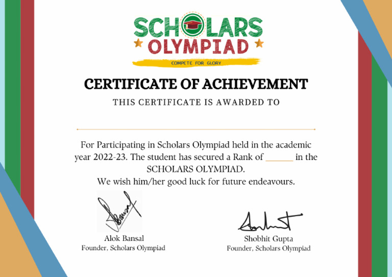 Scholars Olympiad Certificate Pdf