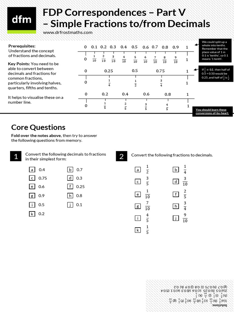 AllInOne-FDP-SimpleFractionsToFromDecimals | PDF | Decimal | Notation
