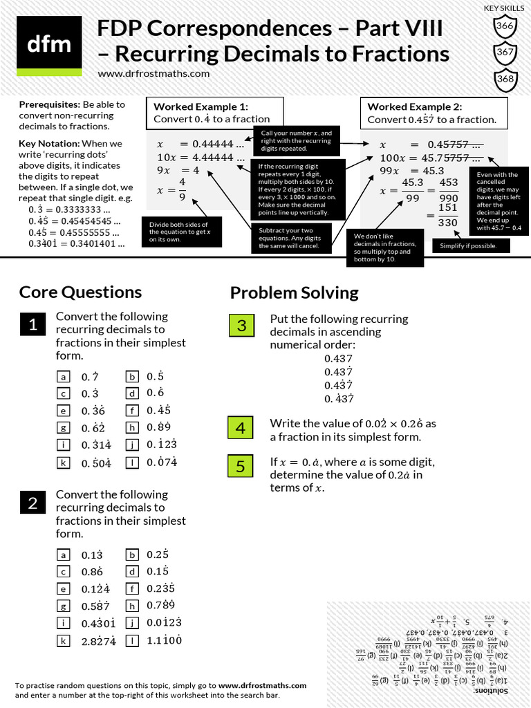 Convert Recurring Decimals to Fractions | PDF | Decimal | Mathematical Objects