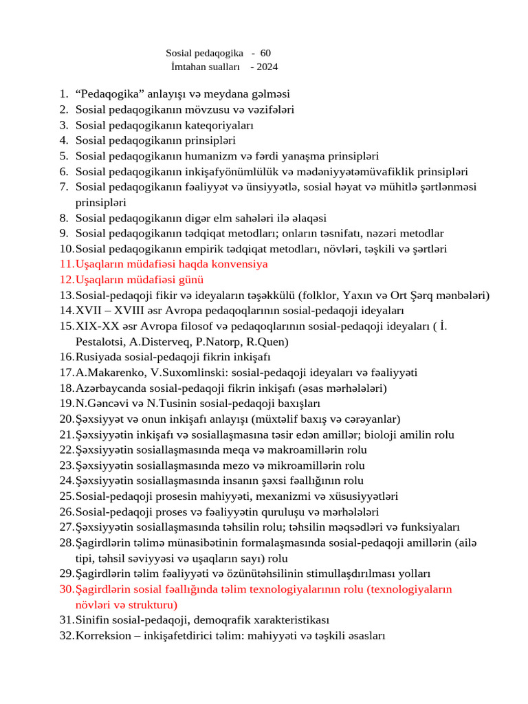 Sosial Pedaqogika Imtahan 2022 | PDF