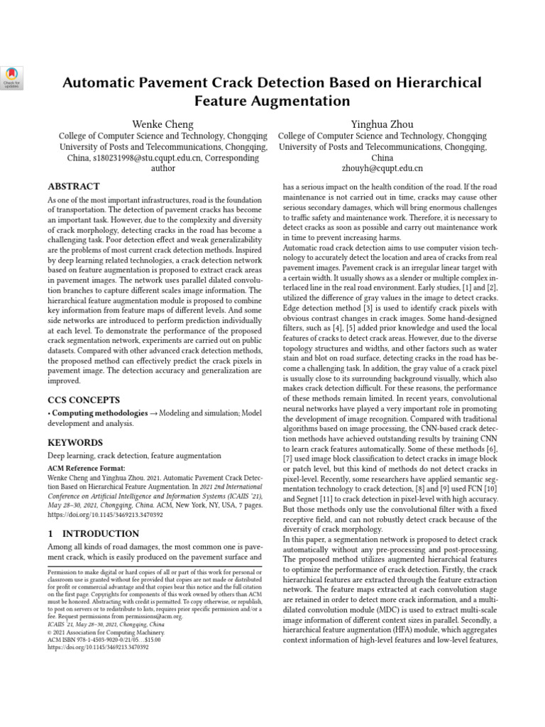 Qy - Automatic Pavement Crack Detection Based Onhierarchical Feature Augmentation | PDF | Image ...