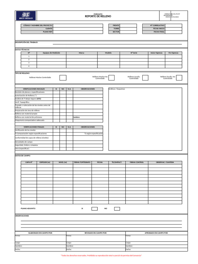 BB - cal.FO.09 - Reporte de Relleno | PDF