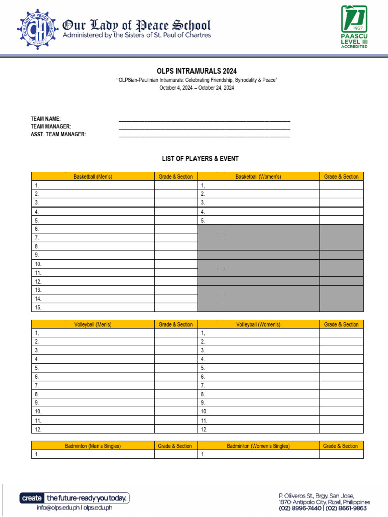 OLPS Intramurals 2024 Overview | PDF