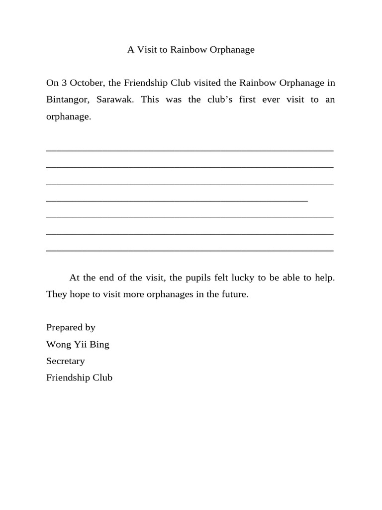 Friendship Club's Visit to Rainbow Orphanage | PDF