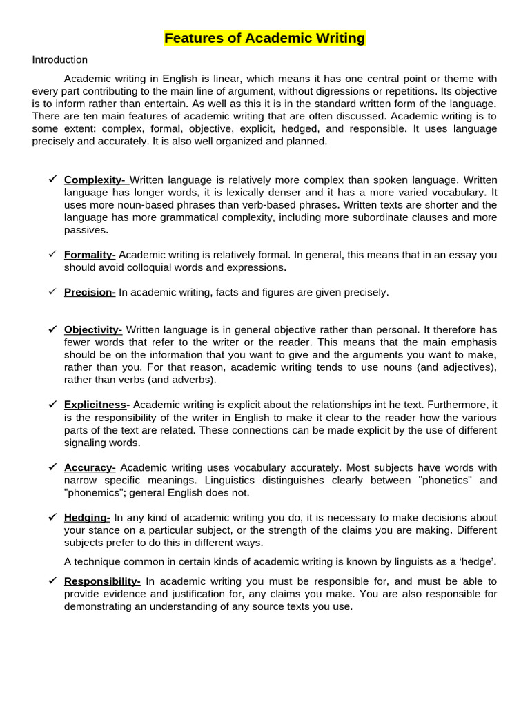 Key Features of Academic Writing | PDF | English Language | Narrative