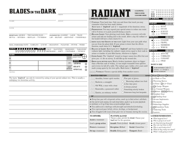 The Radiant Playbook Sheet v1 | PDF