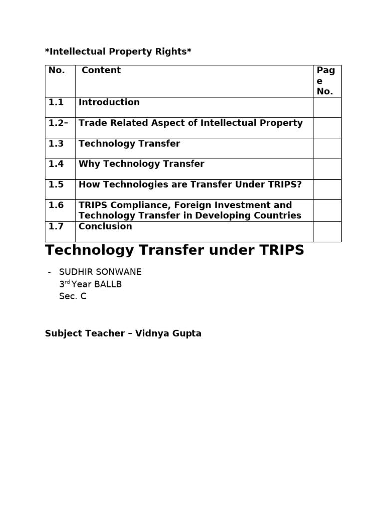 Transfer Technology Under TRIPS Draft Pleasu | PDF | Trips Agreement ...