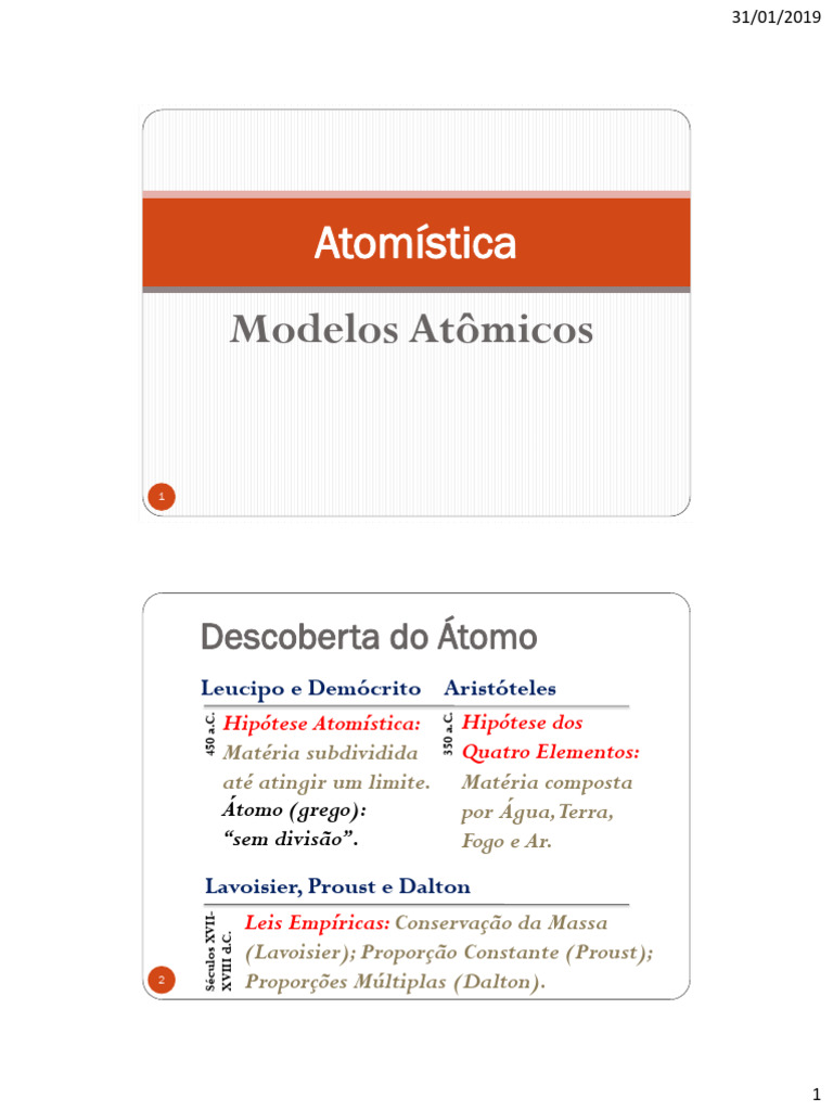 Atomistica - Modelos Atomicos - Democrito A Rutherford - Fundacao | PDF ...