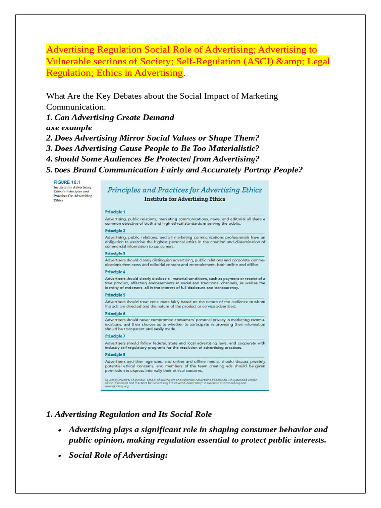 Advertising Regulation Social Role of Advertising | PDF | False ...