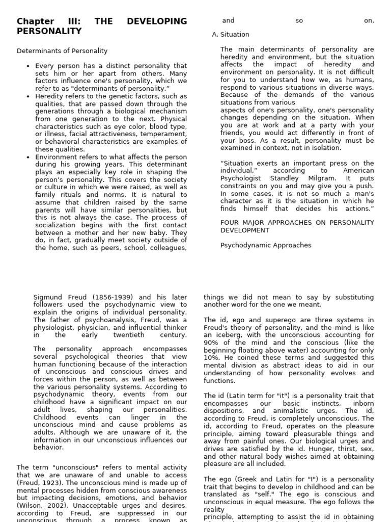 Chapter-III-Personality-Development | PDF | Id | Unconscious Mind