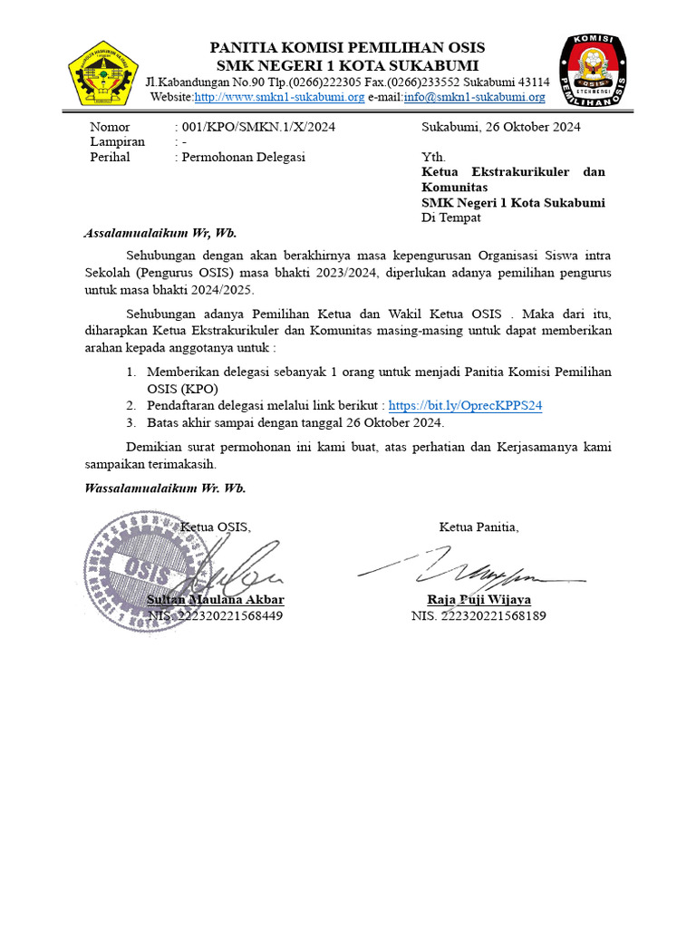 001 Surat Permohonan Delegasi KPO | PDF