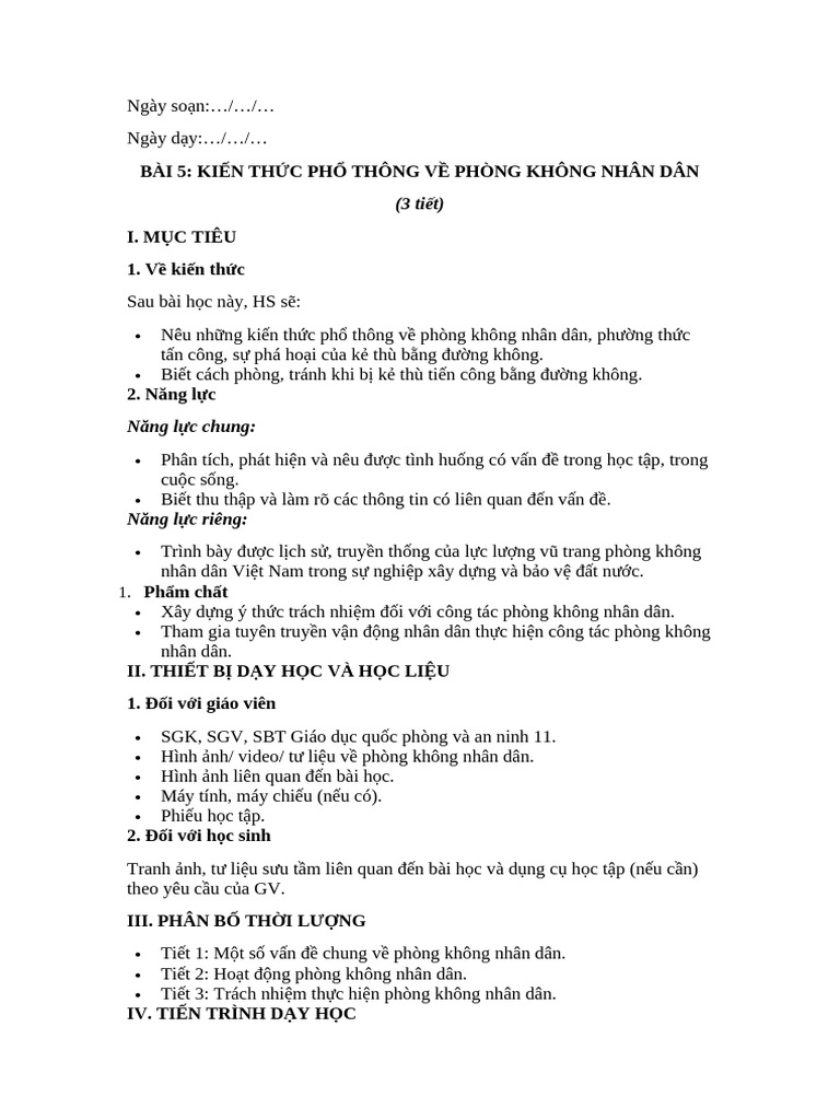 Giao An Giao Duc Quoc Phong Va An Ninh 11 Canh Dieu | PDF