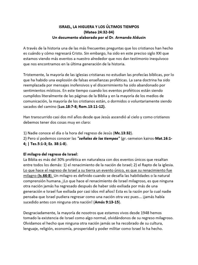 Israel, La Higuera Y Los Últimos Tiempos (Mateo 24:32-34) Un Documento ...