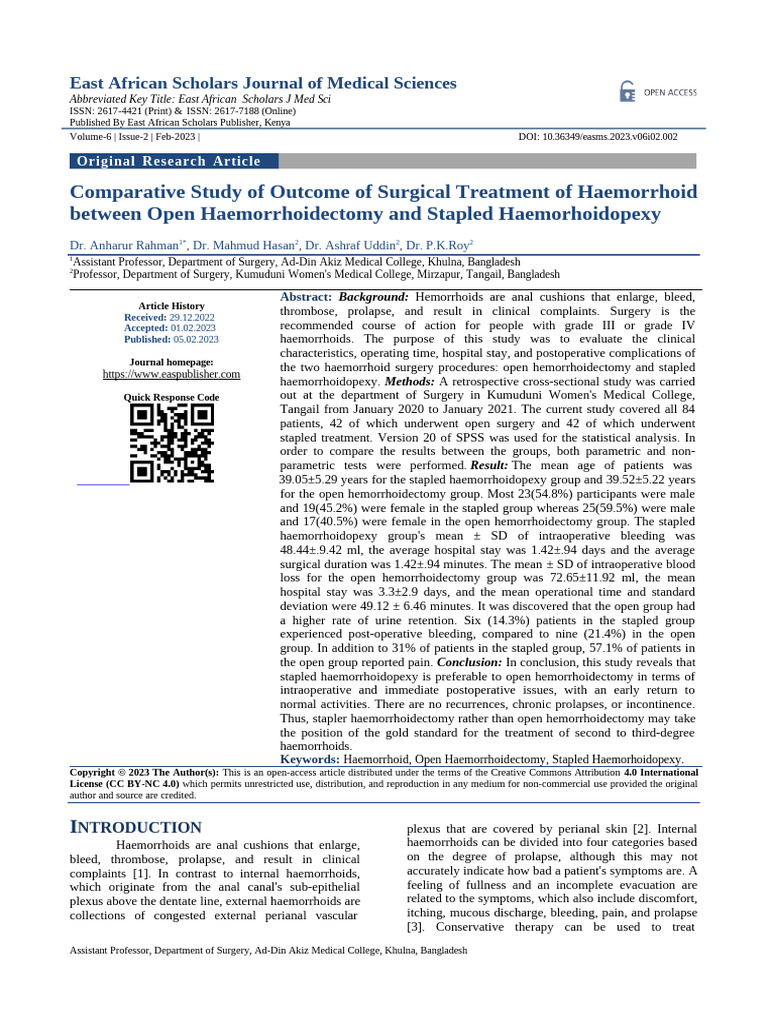 Comparative Study of Outcome of Surgical Treatment of Haemorrhoid | PDF ...